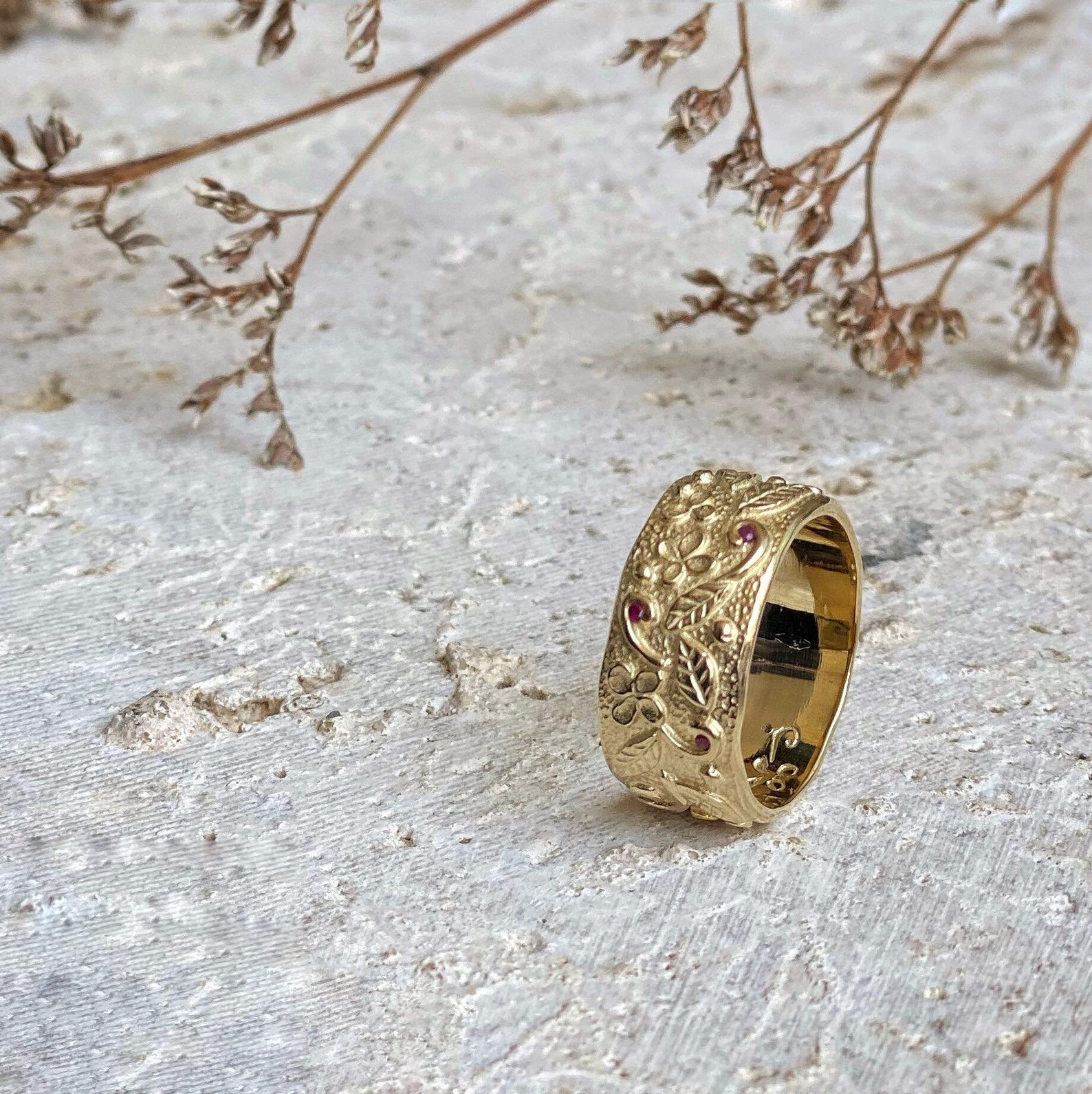 14K Gold Engraved Wedding Band for Women Wide Solid Yellow - Etsy