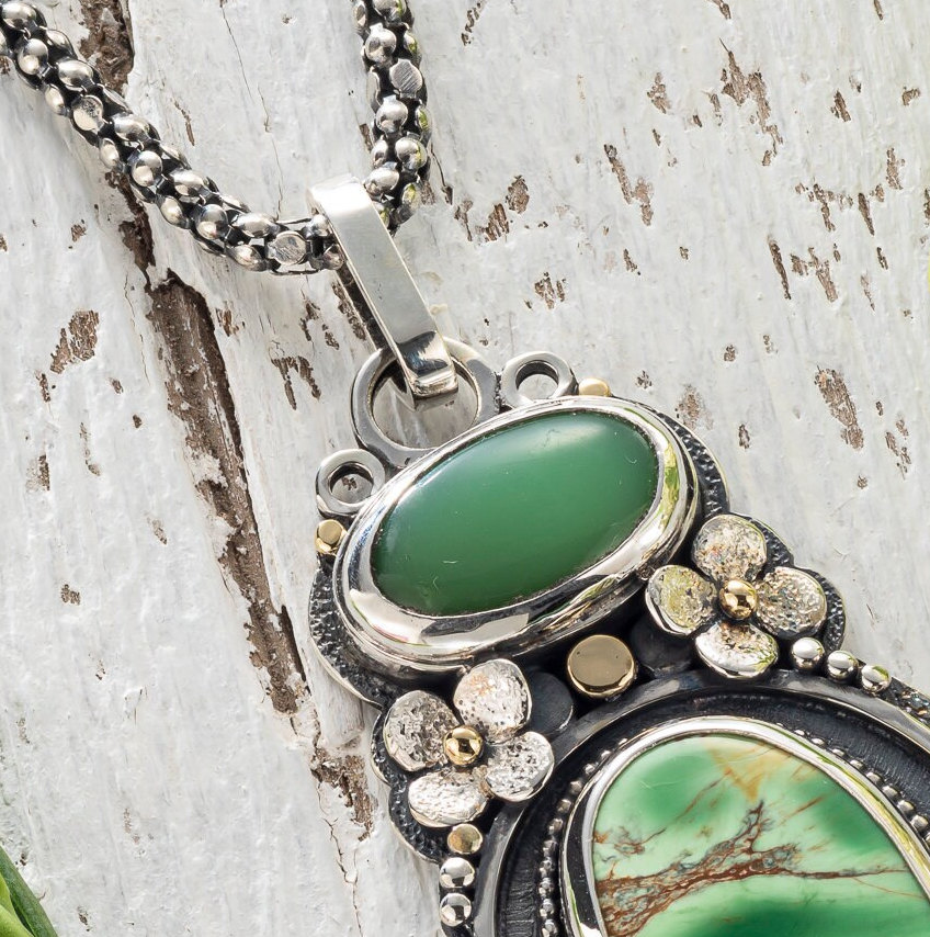Chrysoprase and Variscite Necklace in Gold and Silver Handmade Pendant ...