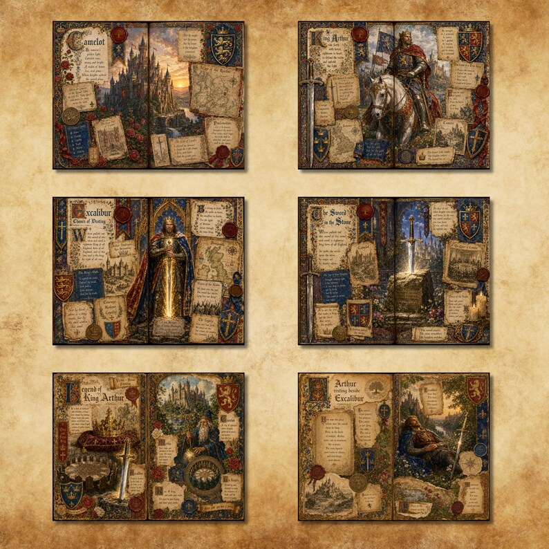 King Arthur Junk Journal Pages, Camelot Ephemera Kit, Excalibur Knight ...