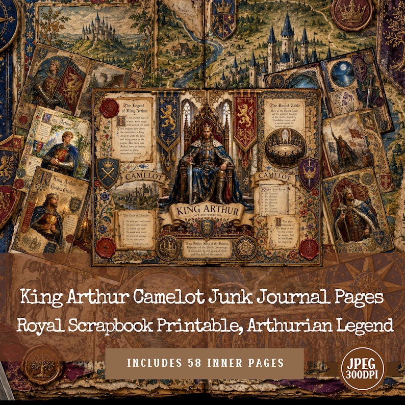 King Arthur Junk Journal Pages, Camelot Ephemera Kit, Excalibur Knight ...