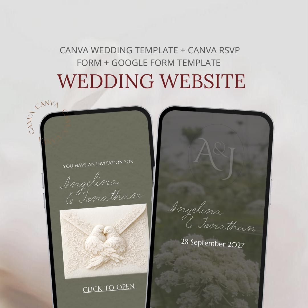 Sage Green Wedding Website Template Canva, Old Money Elegant Invitation ...