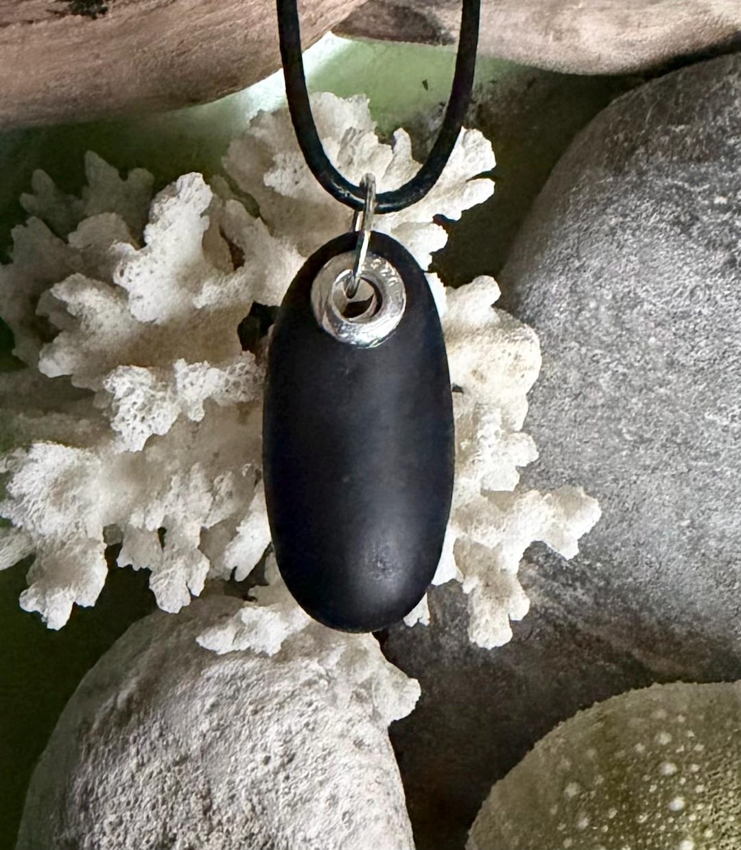 Beach Stone Jewelry- Black Basalt Beach Stone Set With Sterling Silver ...