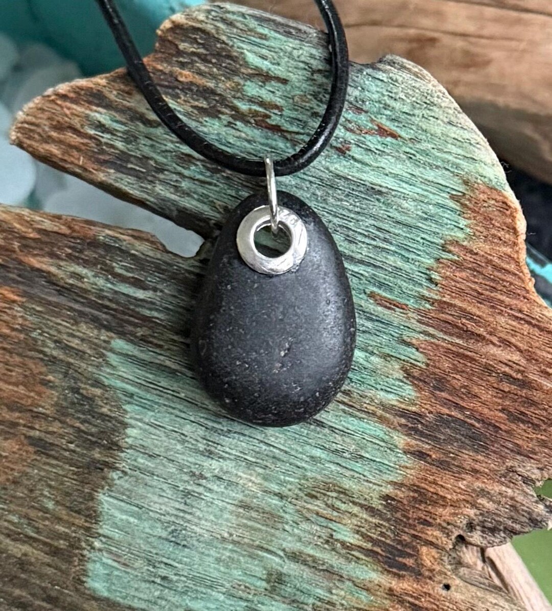 Beach Stone Jewelry- Black Basalt Beach Stone Set With Sterling Silver ...