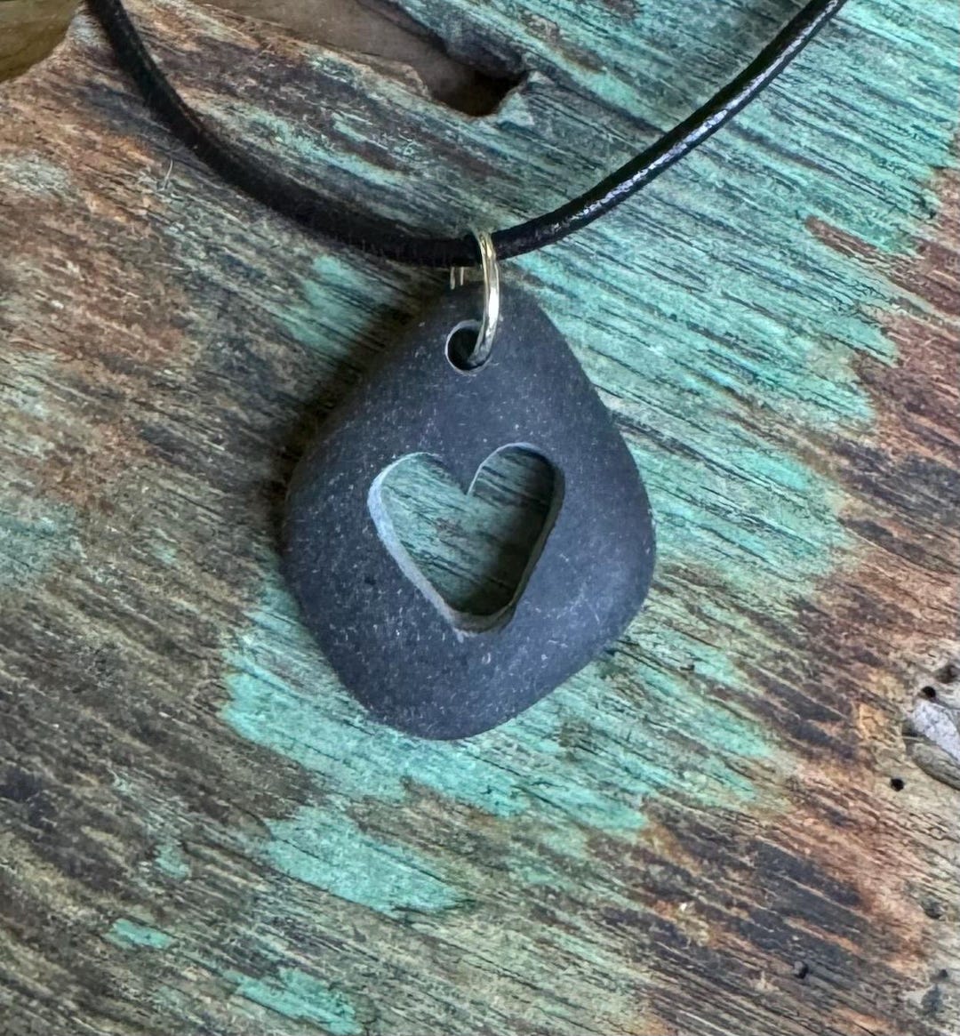 Genuine Stone Jewelry-beach Stone With Heart Carving - Etsy