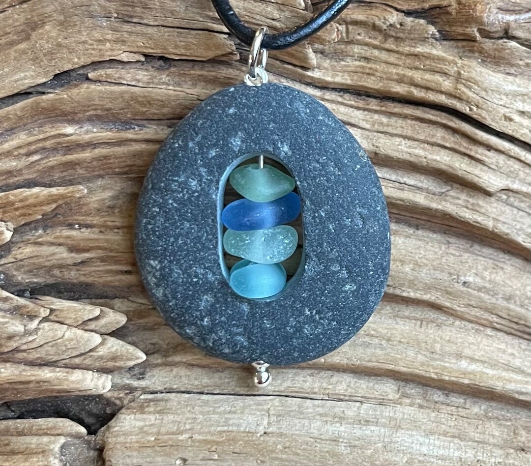 Genuine Sea Glass Jewelry Multi Colored Sea Glass Set in a Beach Stone ...