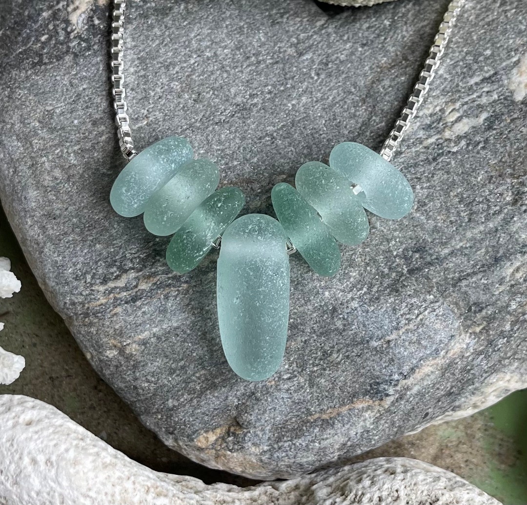 Genuine Sea Glass- Sea Foam Green, Aqua Blue and Teal Sea Glass on a 18 ...