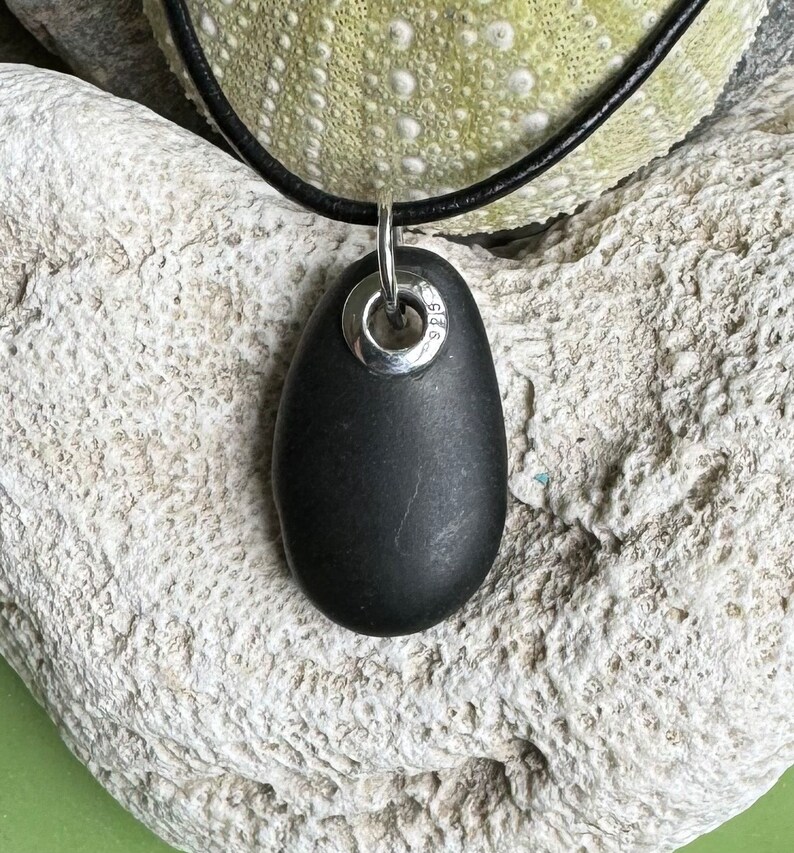 Beach Stone Jewelry- Black Basalt Beach Stone Set With Sterling Silver ...