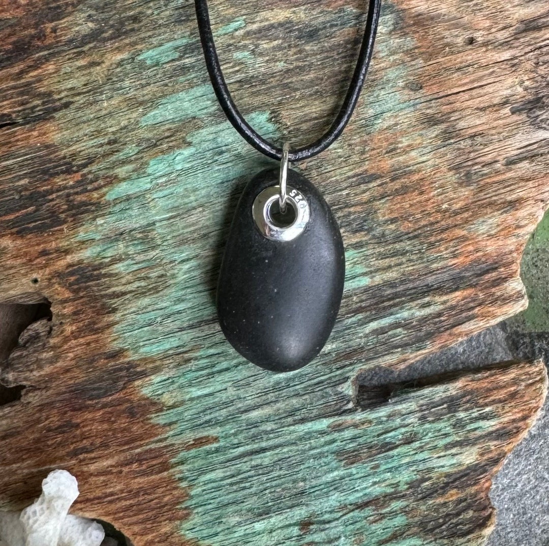 Beach Stone Jewelry- Black Basalt Beach Stone Set With Sterling Silver ...