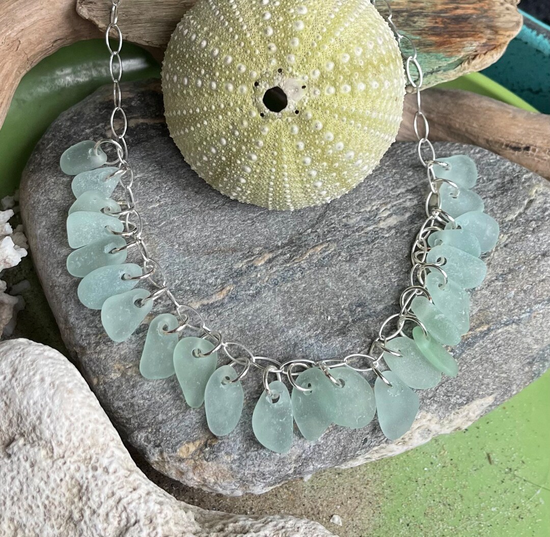 Sea Glass Necklace With 23 Pieces of Sea Foam Green Sea Glass - Etsy