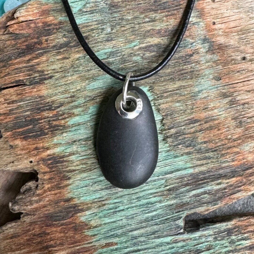 Beach Stone Jewelry- Black Basalt Beach Stone Set With Sterling Silver ...