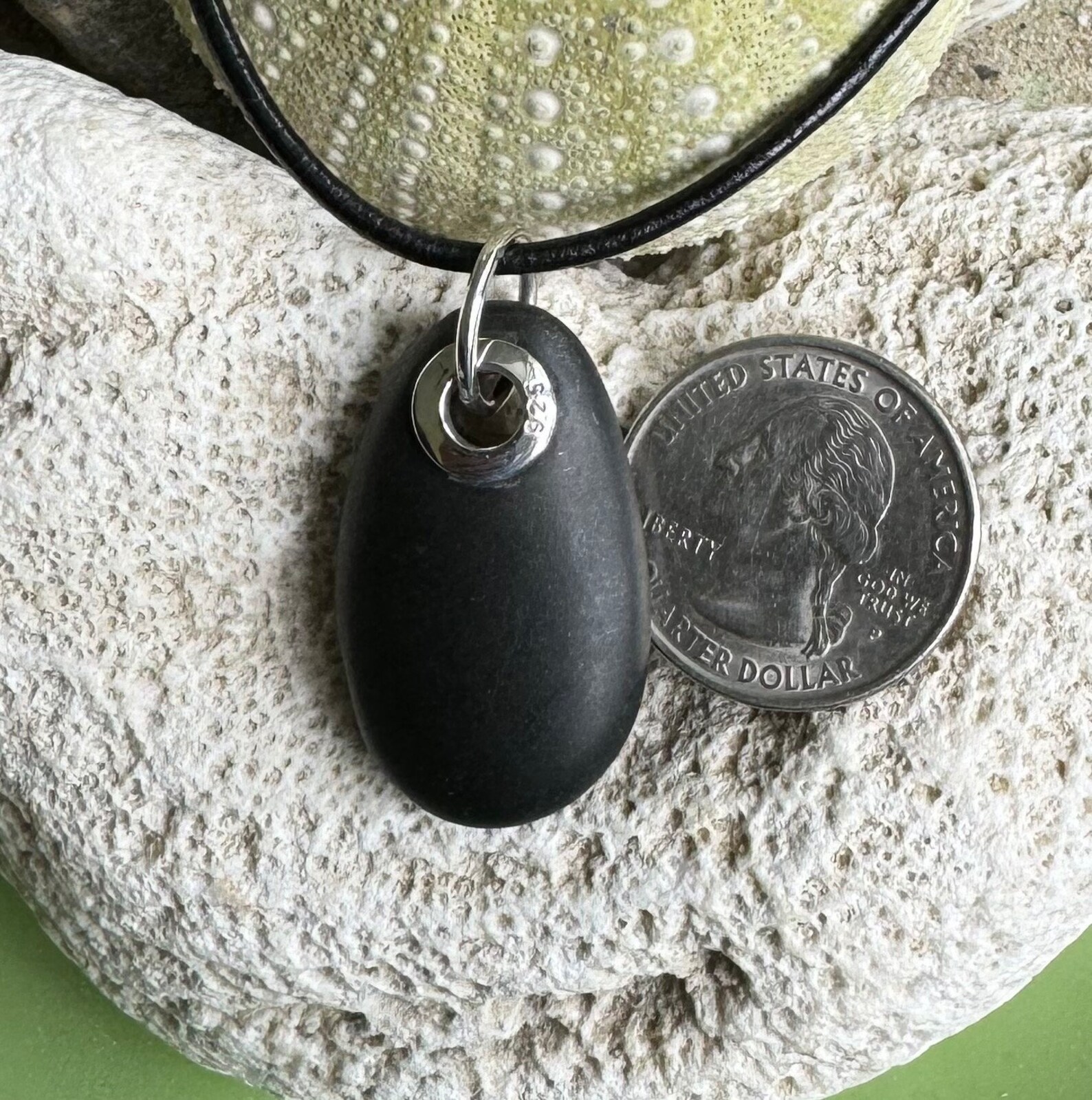 Beach Stone Jewelry- Black Basalt Beach Stone Set With Sterling Silver ...