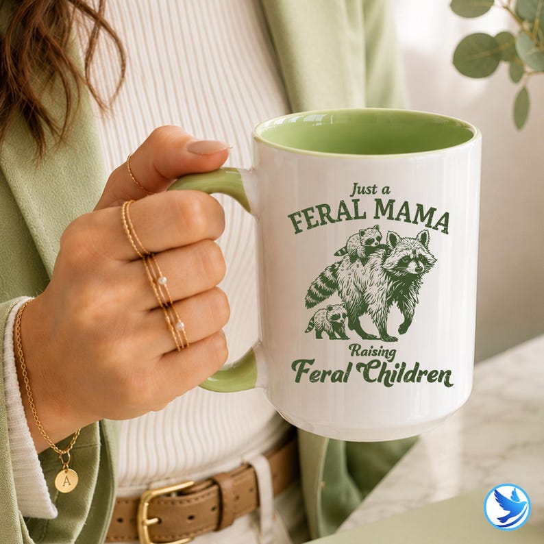 Feral Mama Raising Feral Children Raccoon Mug, Motherhood Chaos Coffee ...