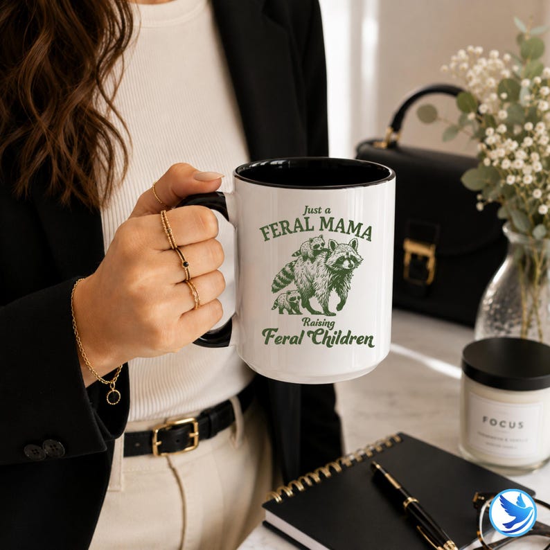 Feral Mama Raising Feral Children Raccoon Mug, Motherhood Chaos Coffee ...