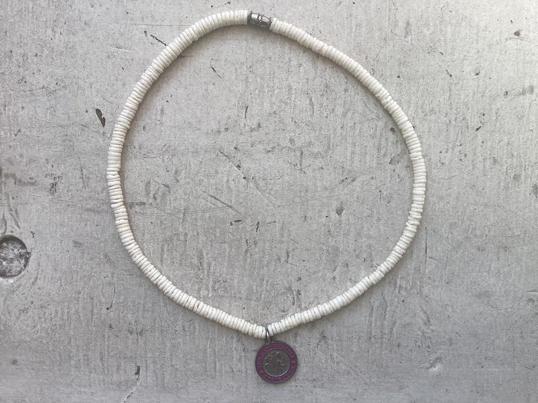 Puka Shell White Choker Necklace / Vintage Saint Christopher Charm - Etsy