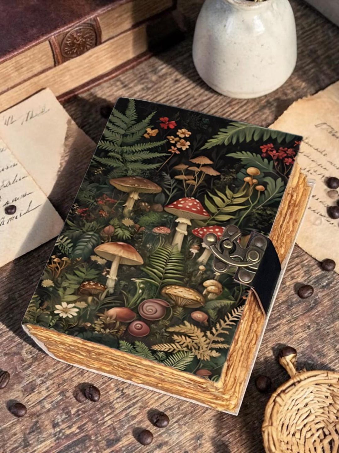 Mushroom Forest Journal Leather Notebook, Cottagecore Diary, Woodland ...