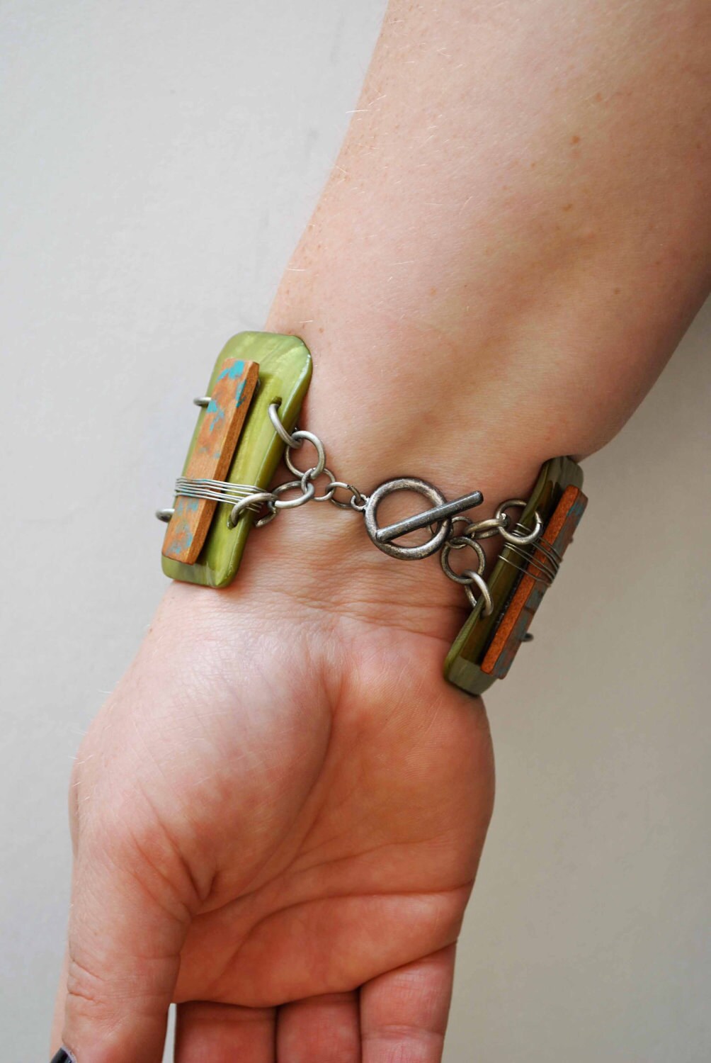 HANDMADE WOOD CUFF With Shell Pieces - Etsy