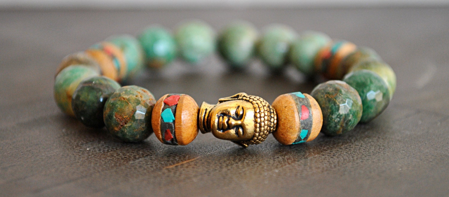 BUDDHA AGATE BEADED Stretchy Bracelet - Etsy