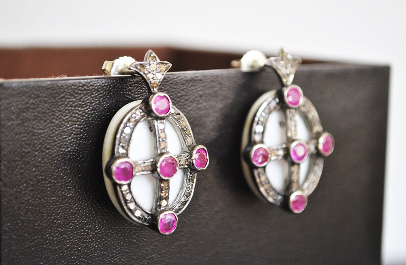 PAVE DIAMONDS CROSS Ruby Post Earrings - Etsy
