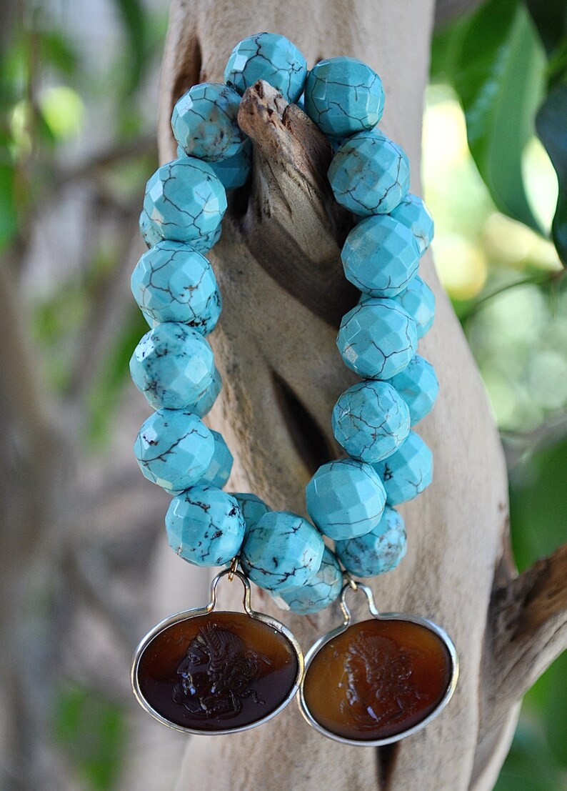TURQUOISE STRETCHY CAMEO Intaglio Bracelet - Etsy