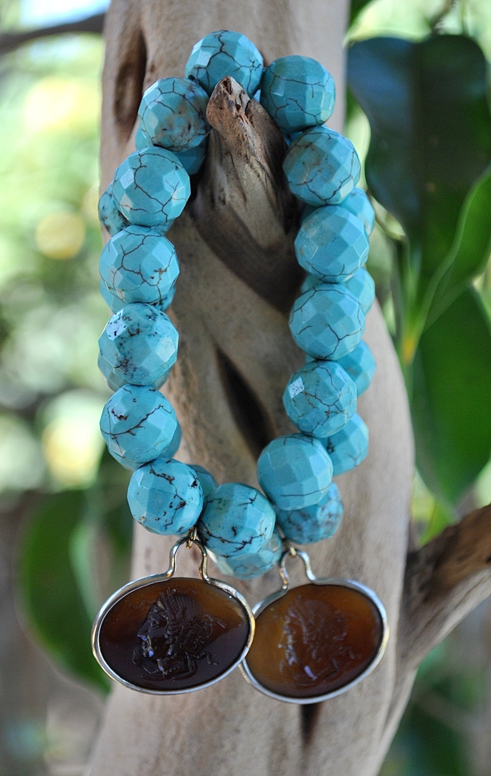 TURQUOISE STRETCHY CAMEO Intaglio Bracelet - Etsy