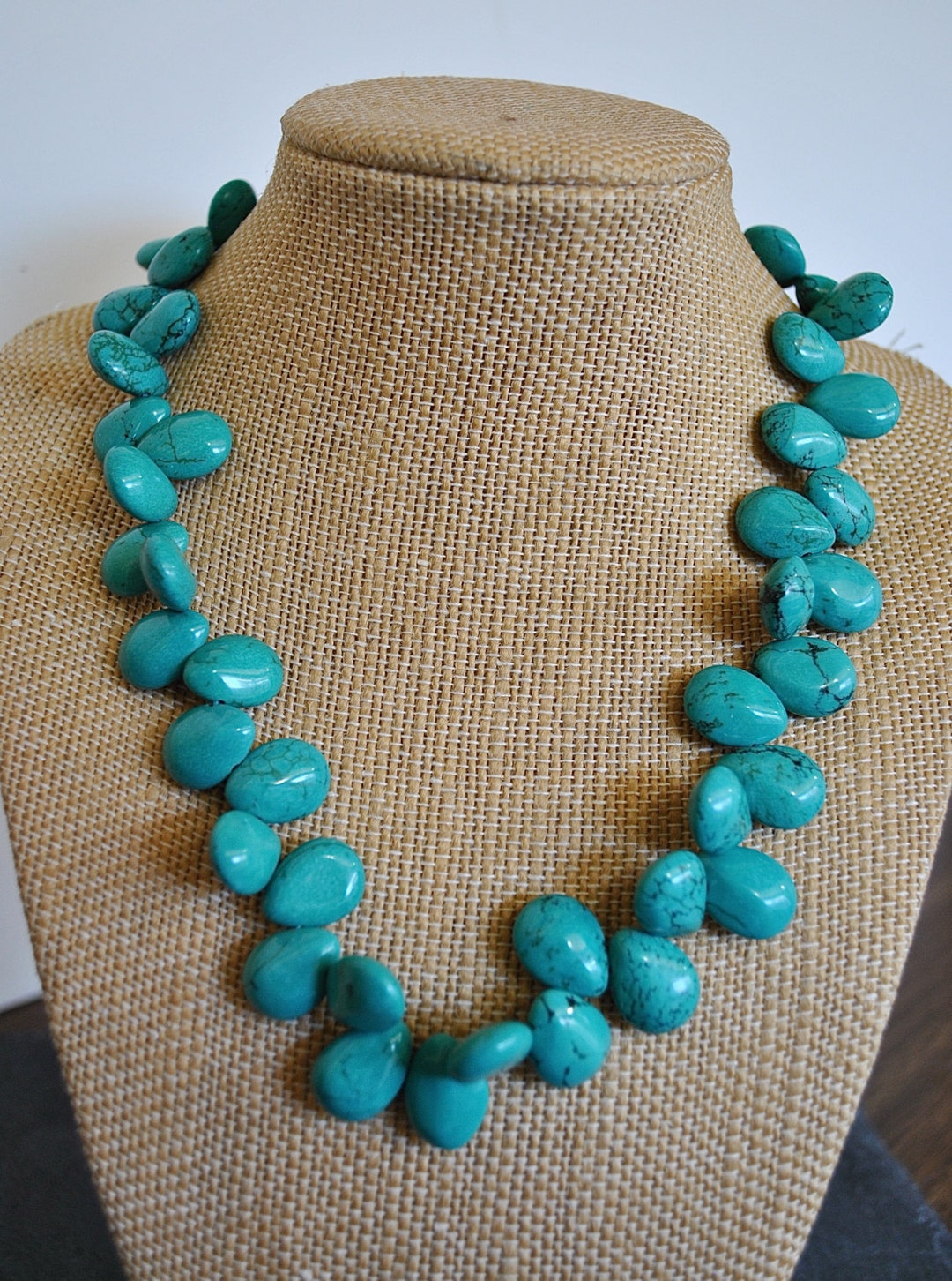 Handmade Dyed TURQUOISE Knotted Teardrops NECKLACE - Etsy
