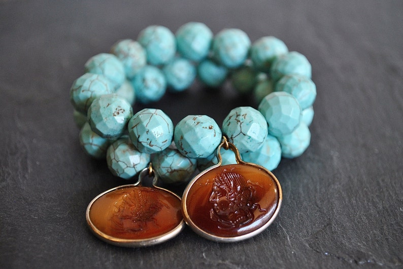 TURQUOISE STRETCHY CAMEO Intaglio Bracelet - Etsy