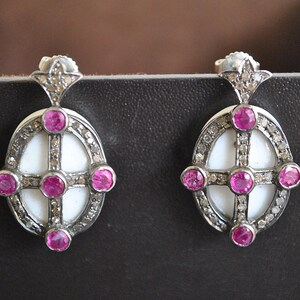 PAVE DIAMONDS CROSS Ruby Post Earrings - Etsy