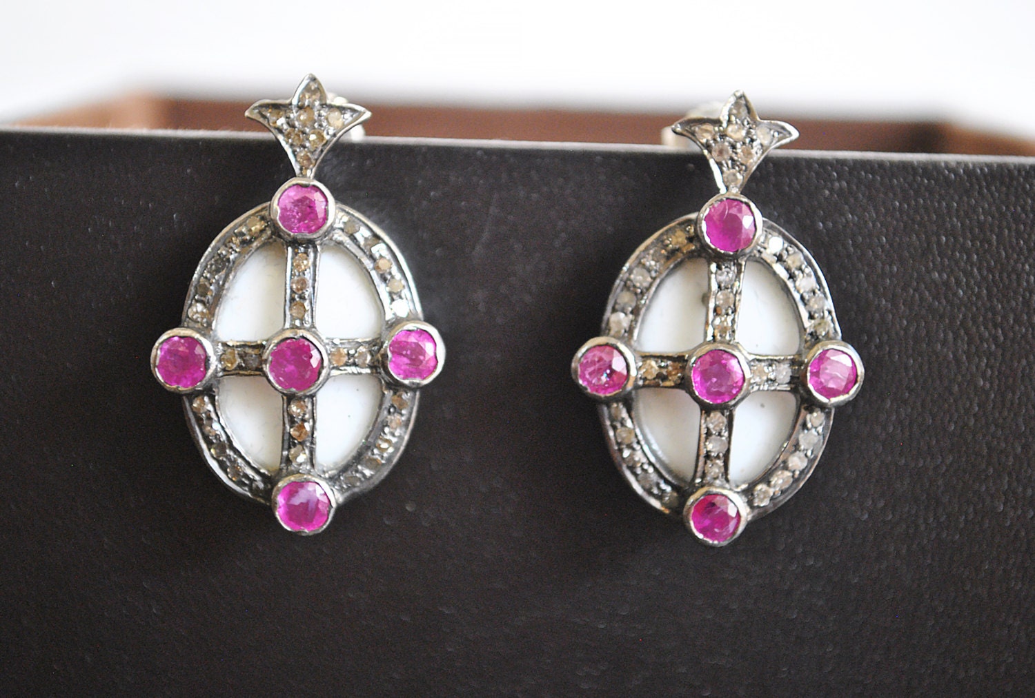 PAVE DIAMONDS CROSS Ruby Post Earrings - Etsy