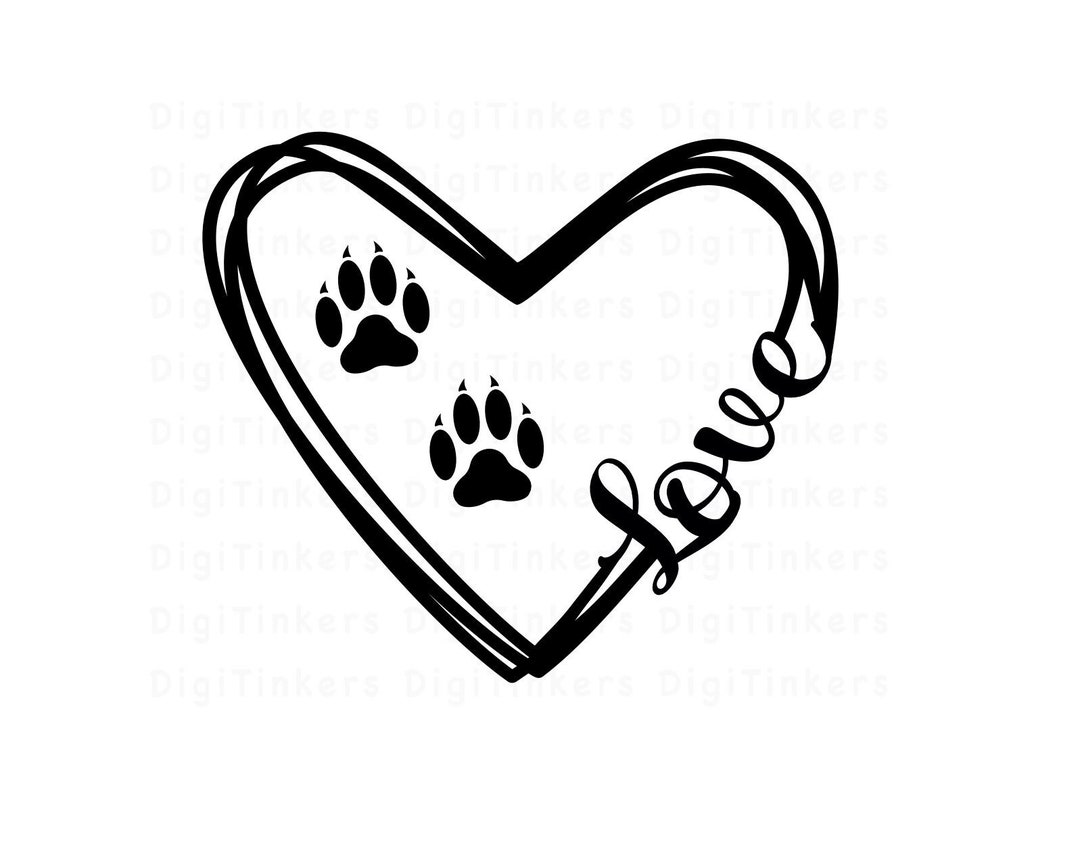Love Heart Cat Paw Print Design for Crafting Cricut - Etsy