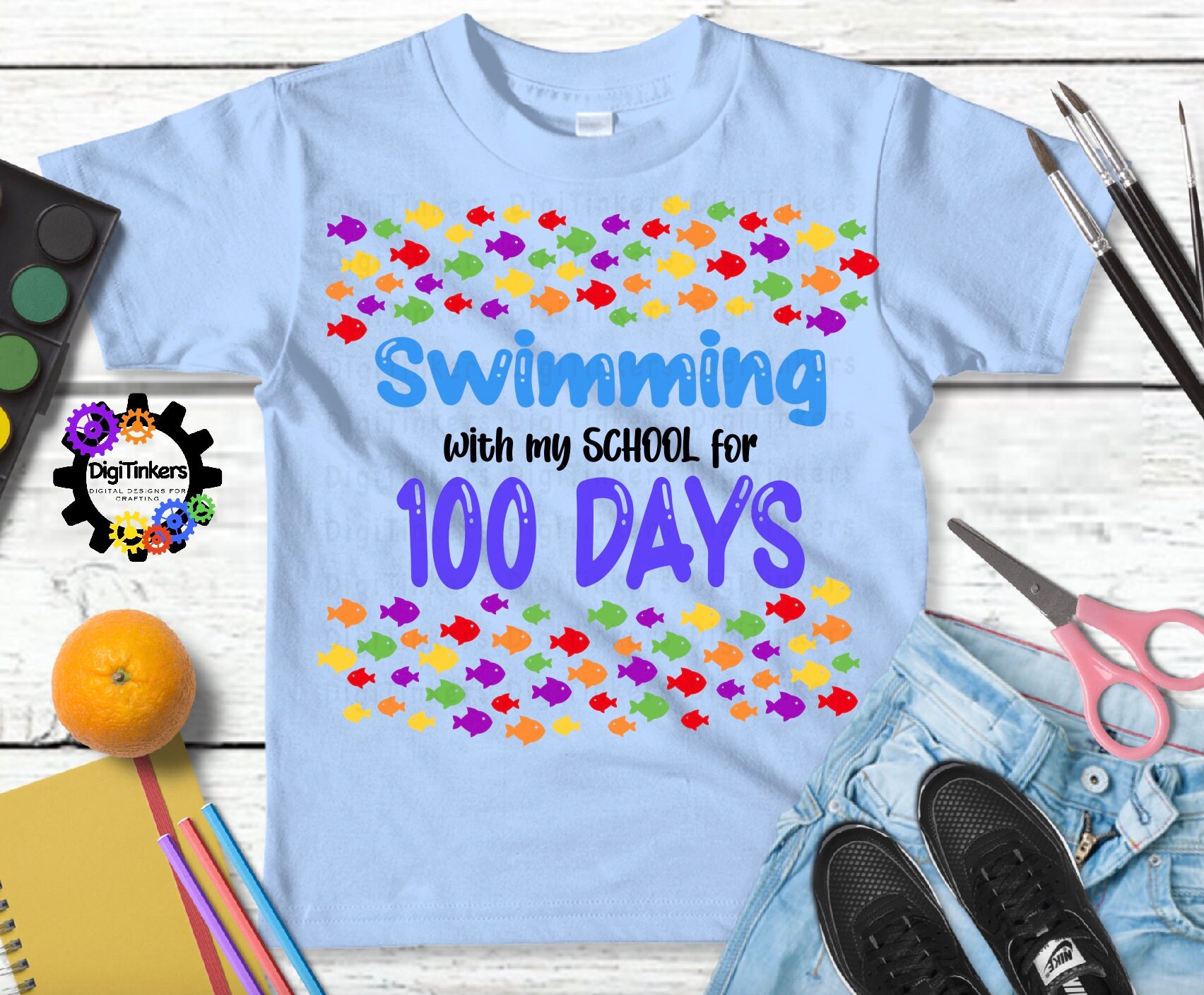100 Days of School Cute Fish Swimming Ocean Elementary Student Gift for ...