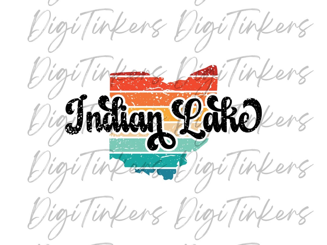 Indian Lake Ohio, Distressed Retro Sunset, State of Ohio Map Trendy ...