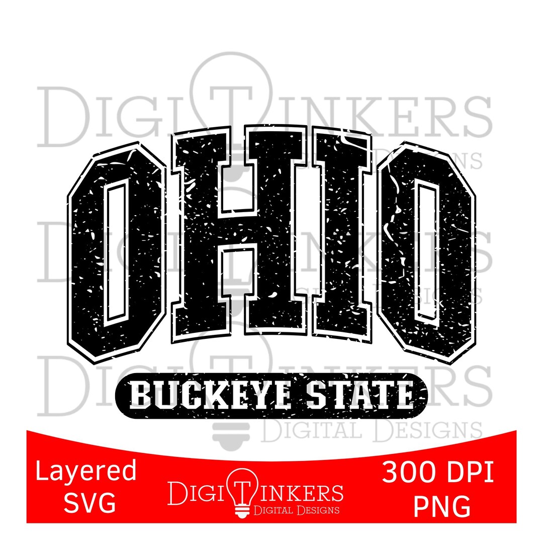 Layered SVG 300 DPI PNG Distressed Varsity Ohio Collegiate Buckeye ...