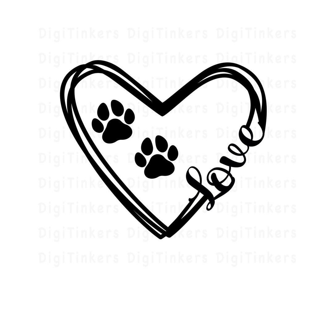 Love Heart Dog Paw Print, Design for Crafting, Cricut, Silhouette ...