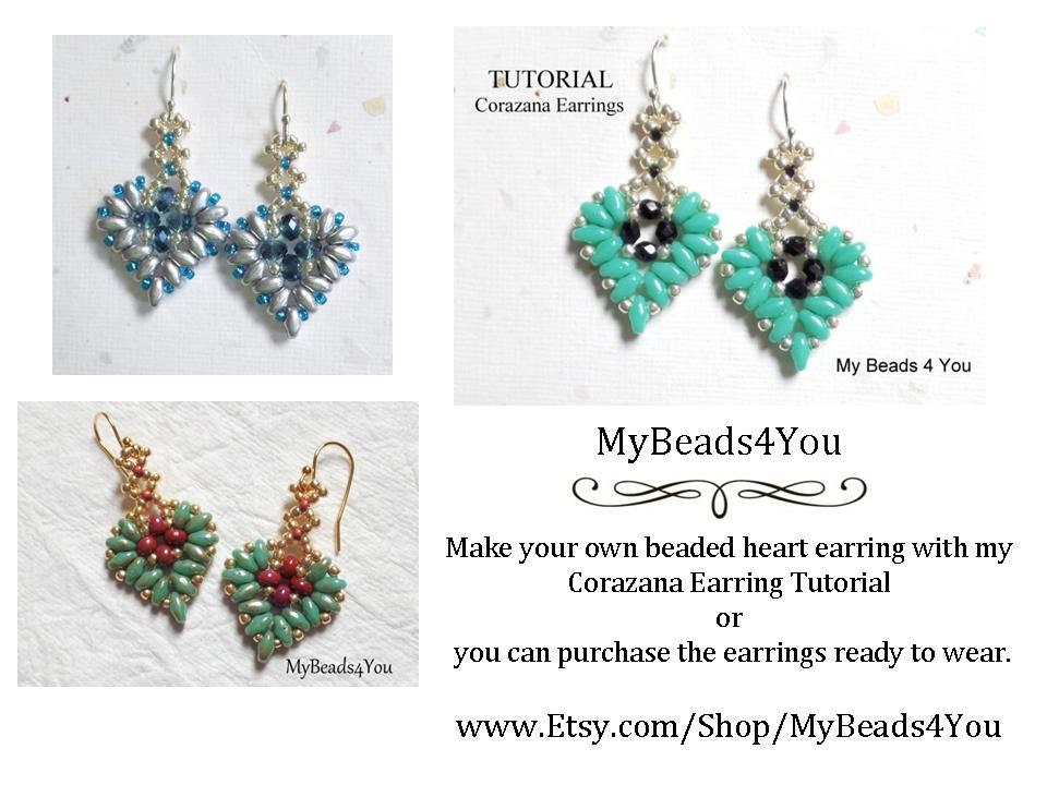Beading Tutorials and Patterns, DIY Beaded Heart Drop Earrings Tutorial ...