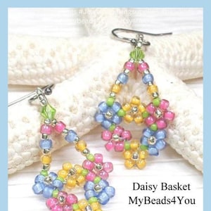 Daisy Basket Earring Pattern, Flower Beading Tutorial, DIY Beading Pattern, Jewelry Making ...