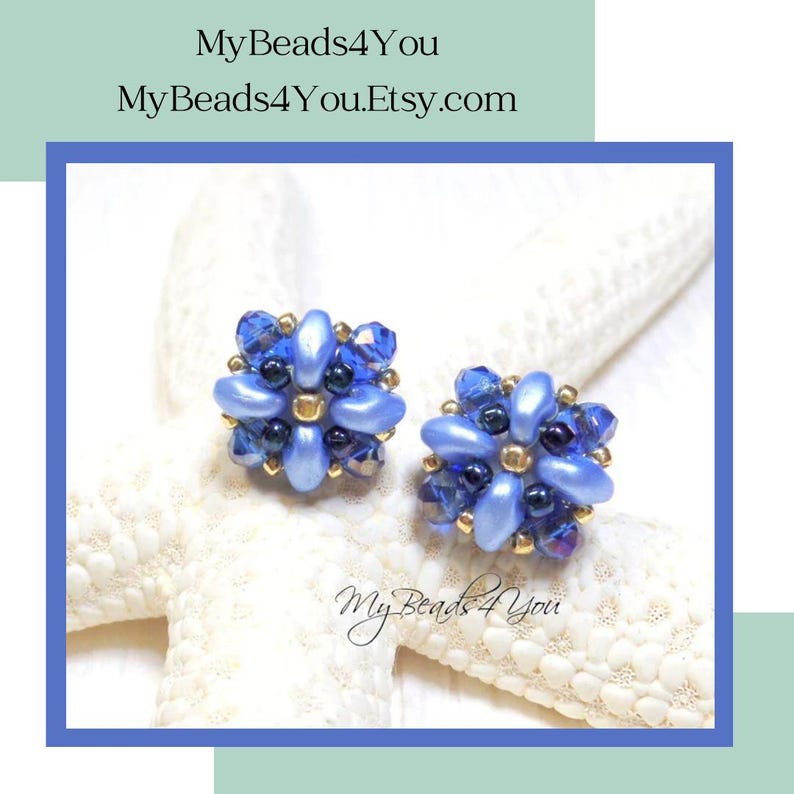 Blue Seed Bead Post Earrings, Beadwork Crystal Earrings, Mothers Day ...