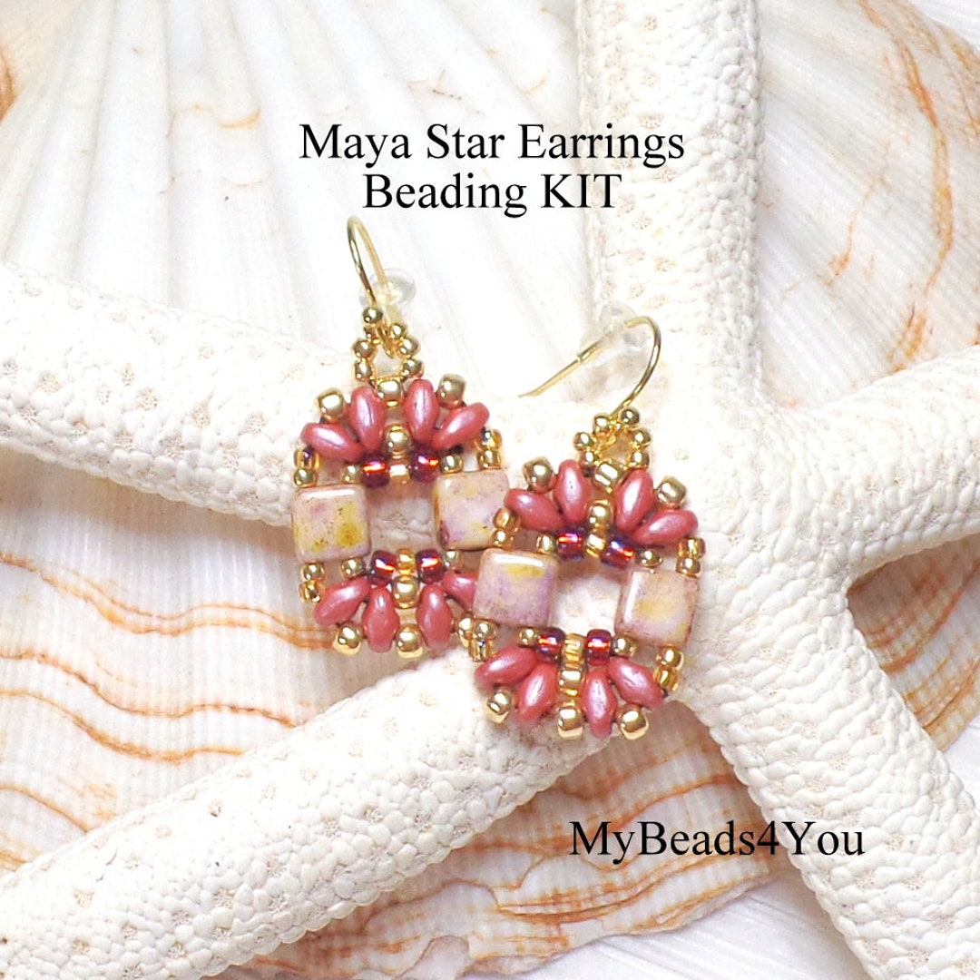 Earring Beading Kit With Tutorial, 2 Hole Tile Beads, Picasso Superduo ...