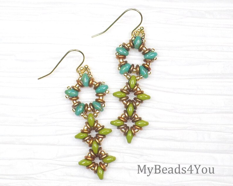 Turquoise Blue Green Drop Unique Earrings for Women, Beadwork Jewelry ...