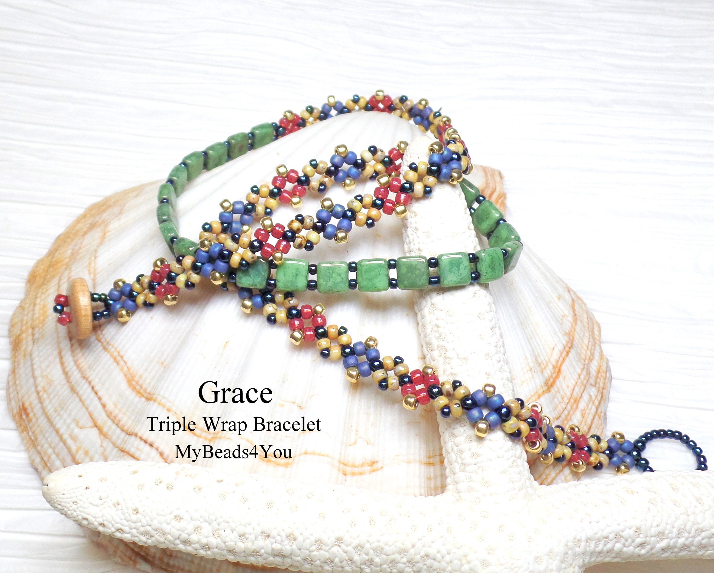 Wrap Bracelet Beading KIT and Pattern, Jewelry Bead Pack, Picasso Tile ...