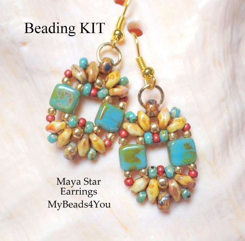 DIY Beading Kit, Earring Pattern and Tutorial, Picasso Tile Beads ...