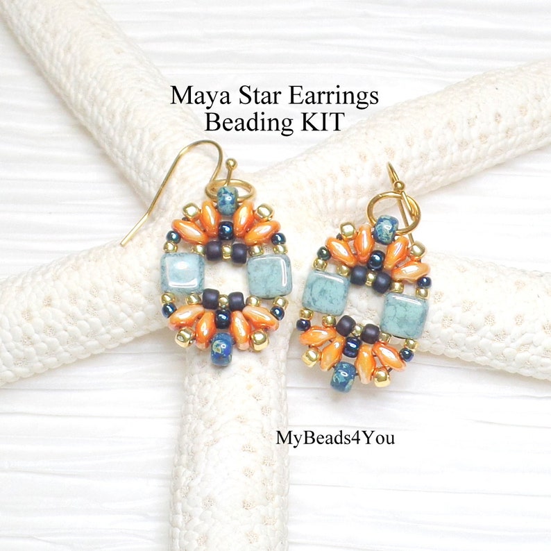 Earring Beading Kit With Tutorial, 2 Hole Tile Beads, Picasso Superduo ...