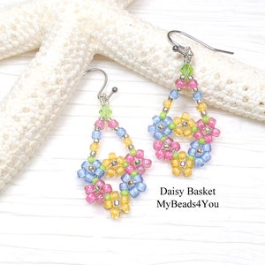 Daisy Basket Earring Pattern, Flower Beading Tutorial, DIY Beading Pattern, Jewelry Making ...