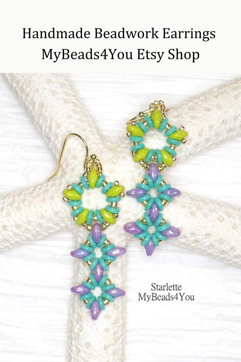 Turquoise Blue Green Drop Unique Earrings for Women, Beadwork Jewelry ...
