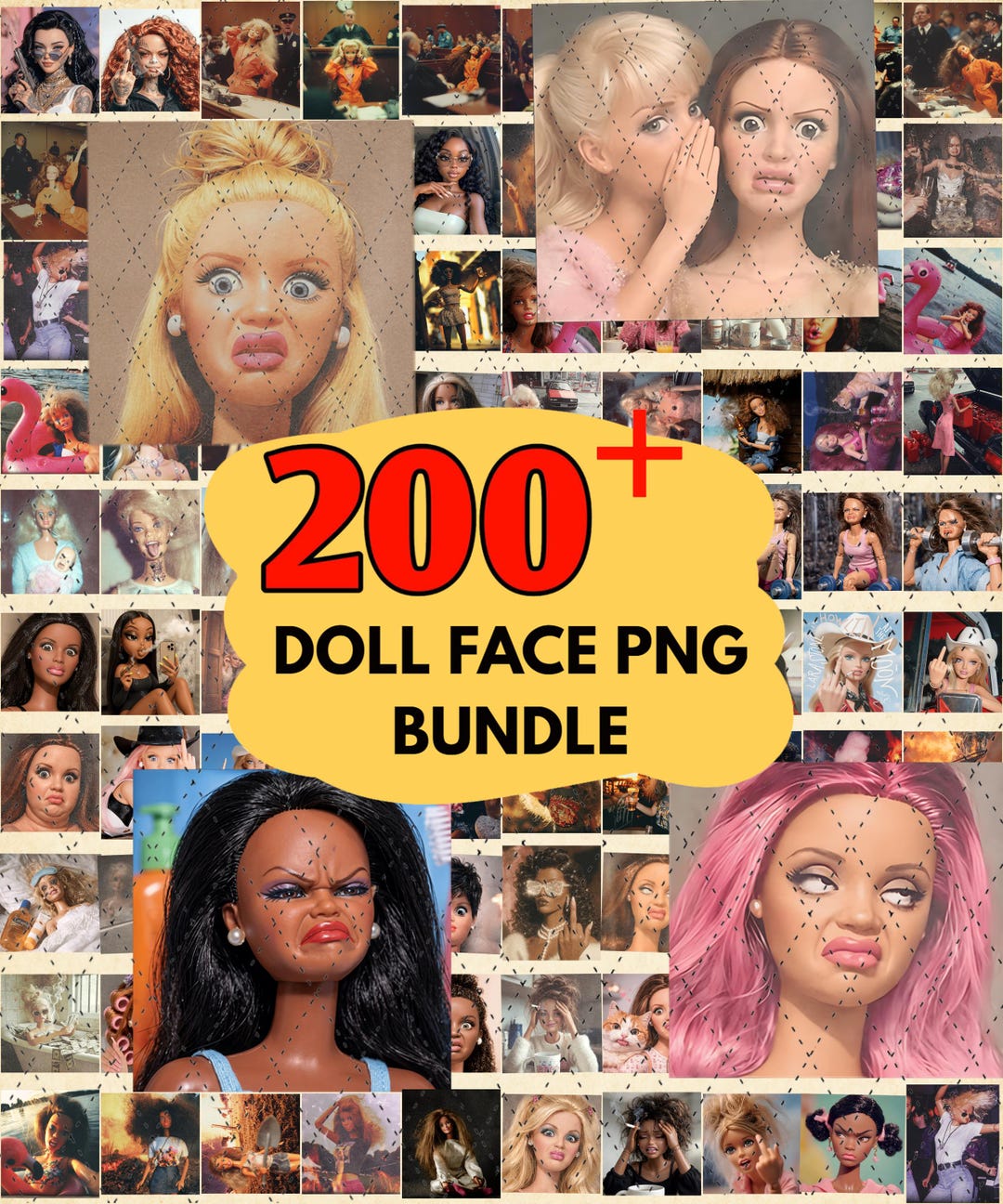 200+ Unhinged Doll Face PNG Bundle, Viral Meme Digital Download ...