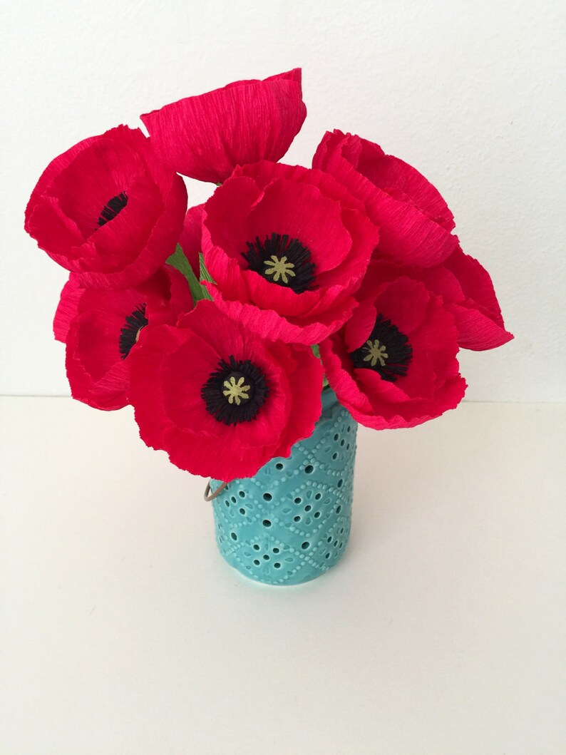 SIX Paper Poppies in Choice of Colors - Etsy