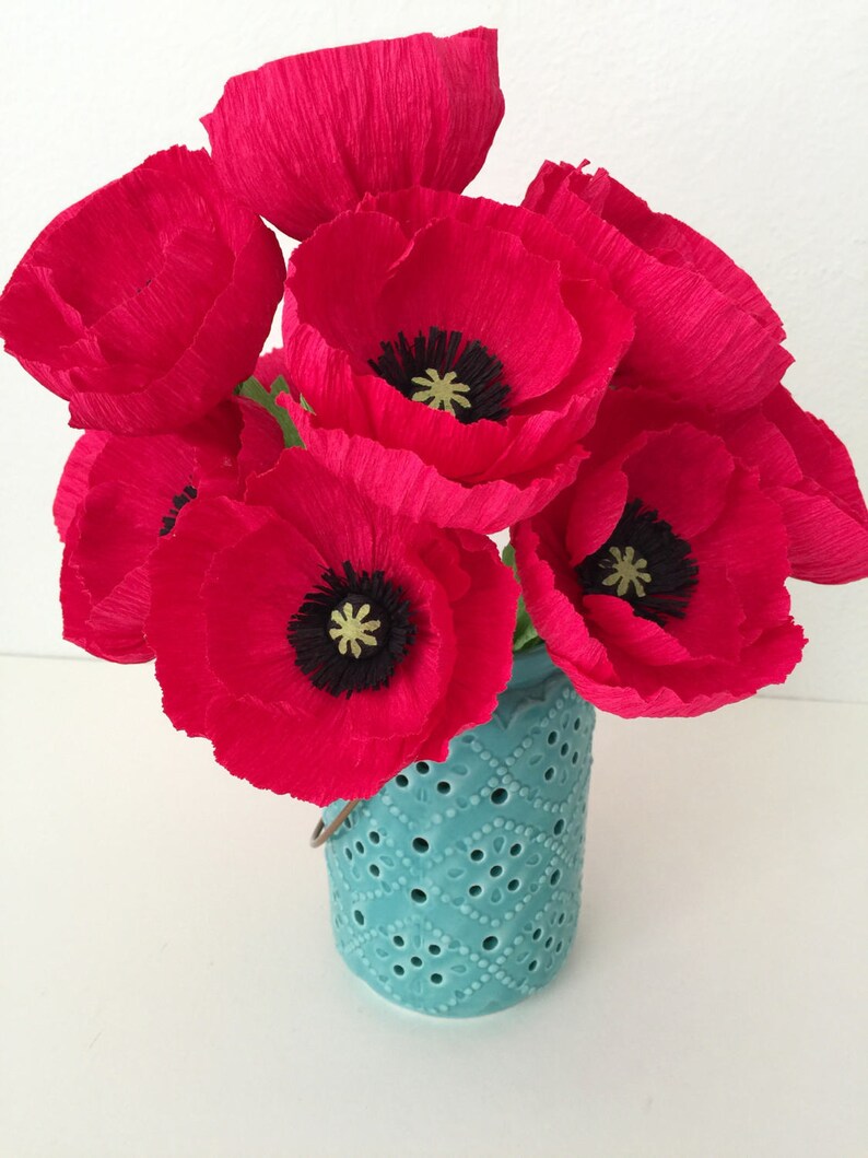 SIX Paper Poppies in Choice of Colors - Etsy