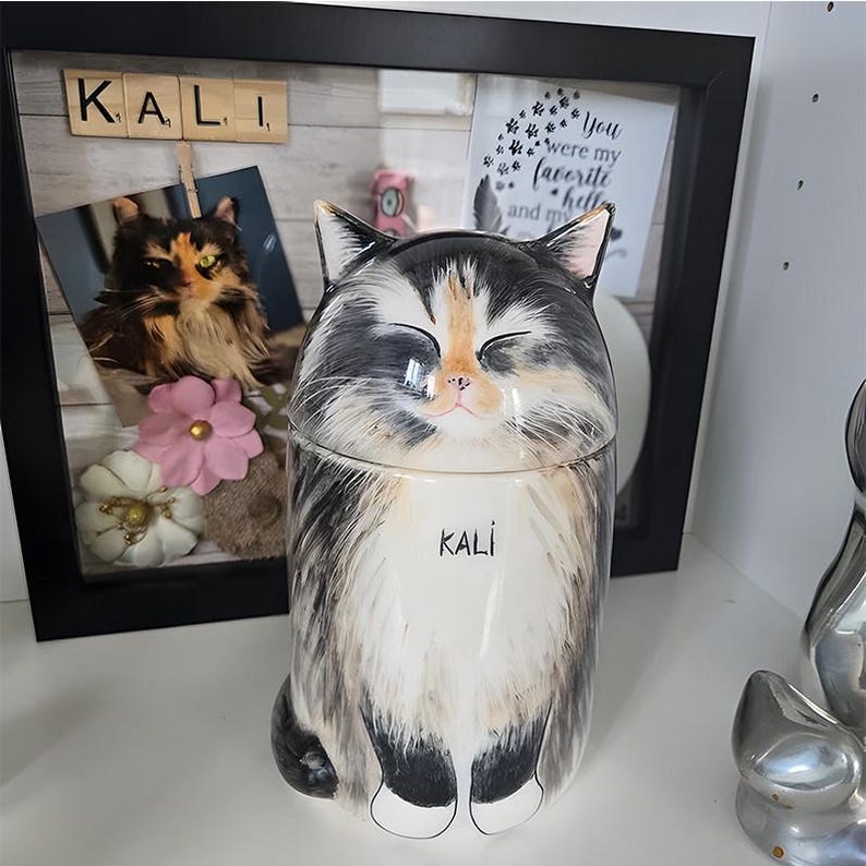 Personalized Ceramic Cat Urn, Hand-painted Pet Memorial Keepsake ...
