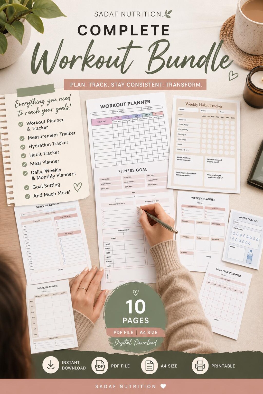 Workout & Fitness Planner | Habit, Hydration, Meal Tracker (PDF ...