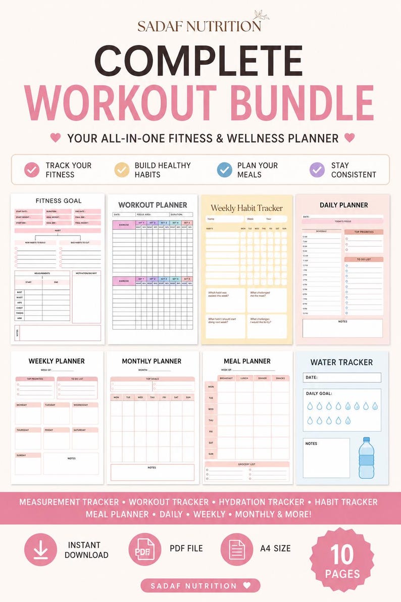 Workout & Fitness Planner | Habit, Hydration, Meal Tracker (PDF ...