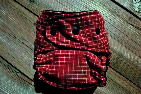 Items similar to Red plaid/black fitted cloth diaper (one-size) on Etsy